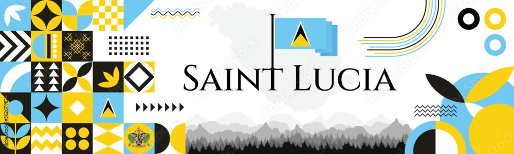 Independence Day of Saint Lucia banner with map, flag colors theme ...