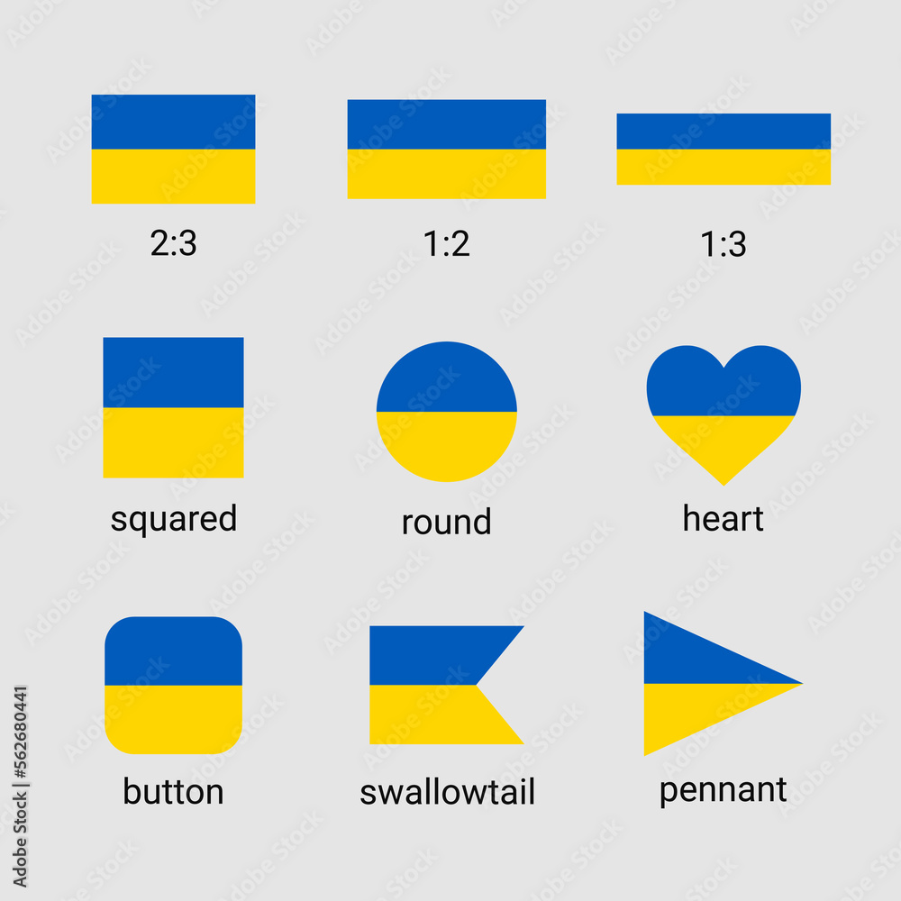Vector collection of Ukrainian flags in different shapes and ratio ...