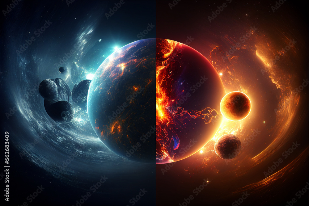 Colorful planets in space, background/wallpaper/desktop, generative ai ...