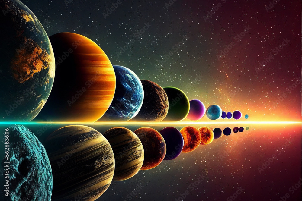 Colorful planets in space, background/wallpaper/desktop, generative ai ...