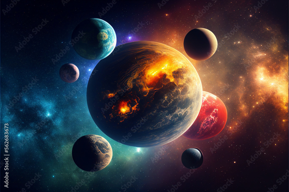 Colorful planets in space, background/wallpaper/desktop, generative ai ...