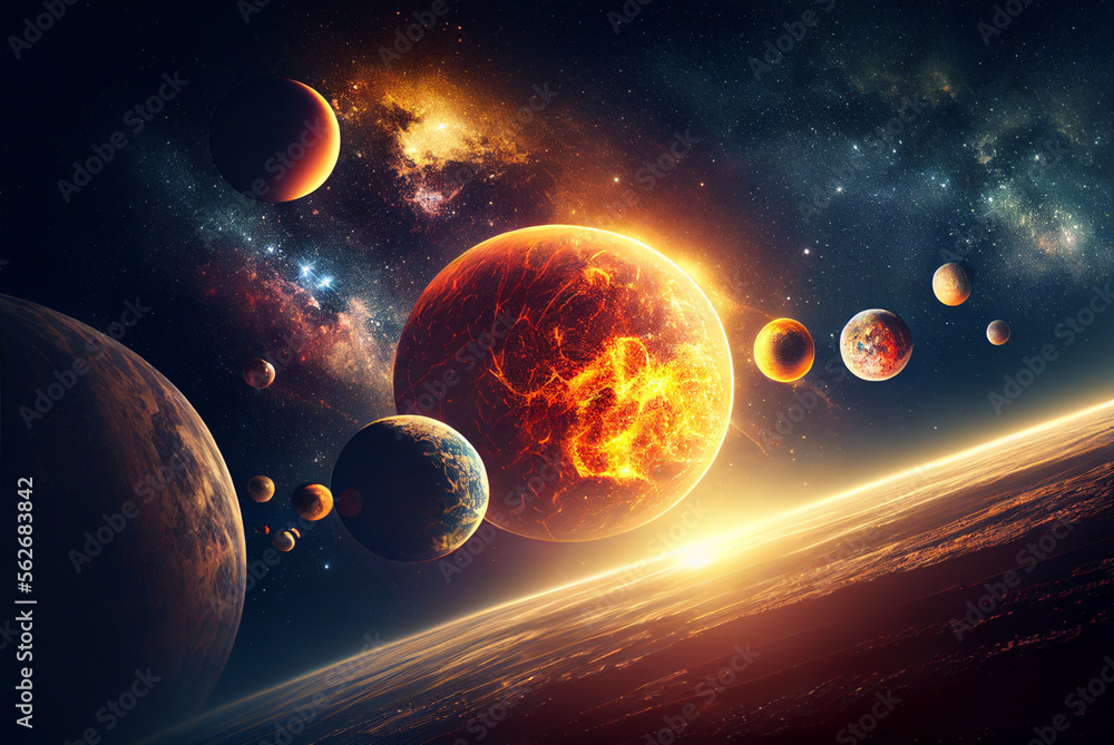 Colorful planets in space, background/wallpaper/desktop, generative ai ...