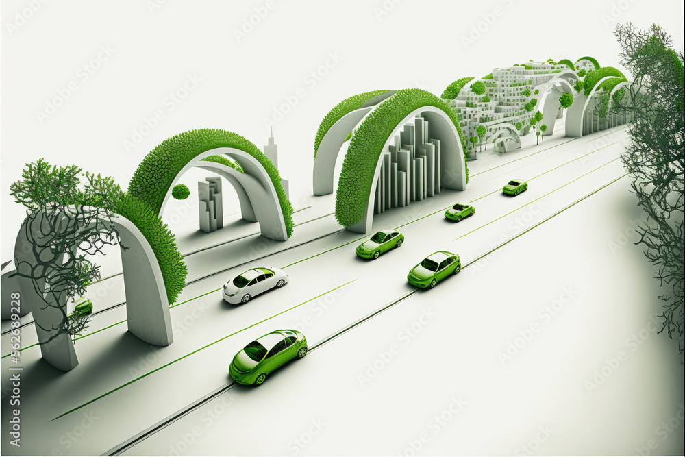 Generative AI blueprints of a modern green sustainable highway with ...