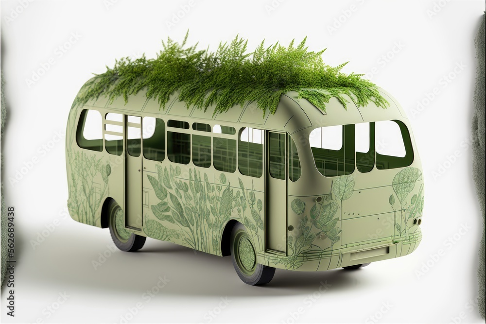 Generative AI blueprints of a miniature modern sustainable bus made ...
