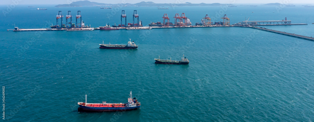 Aerial top view of Oil, Chemical LPG tanker ship Oversea transportation ...