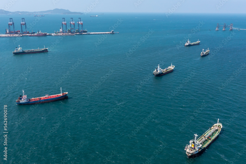 Aerial top view of Oil, Chemical LPG tanker ship Oversea transportation ...