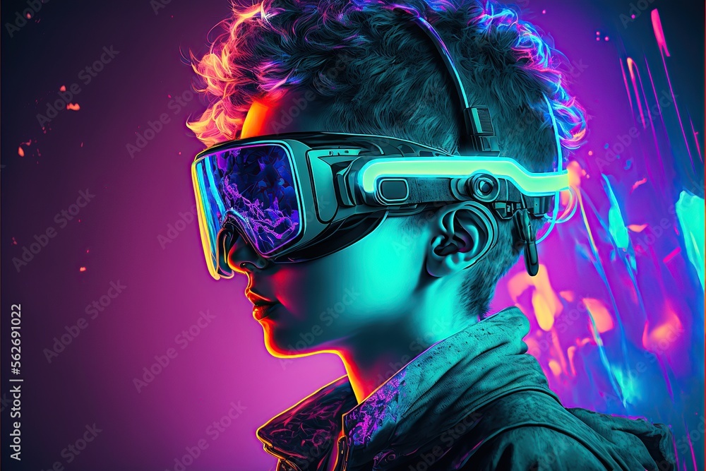 Concept art of a futuristic boy connected to the metaverse, oculus ...