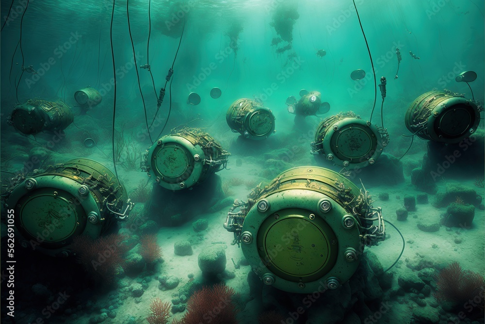 field of Naval underwater mines created by generative AI Stock ...