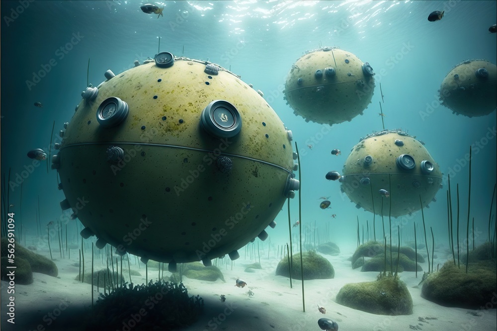 field of Naval underwater mines created by generative AI Stock ...