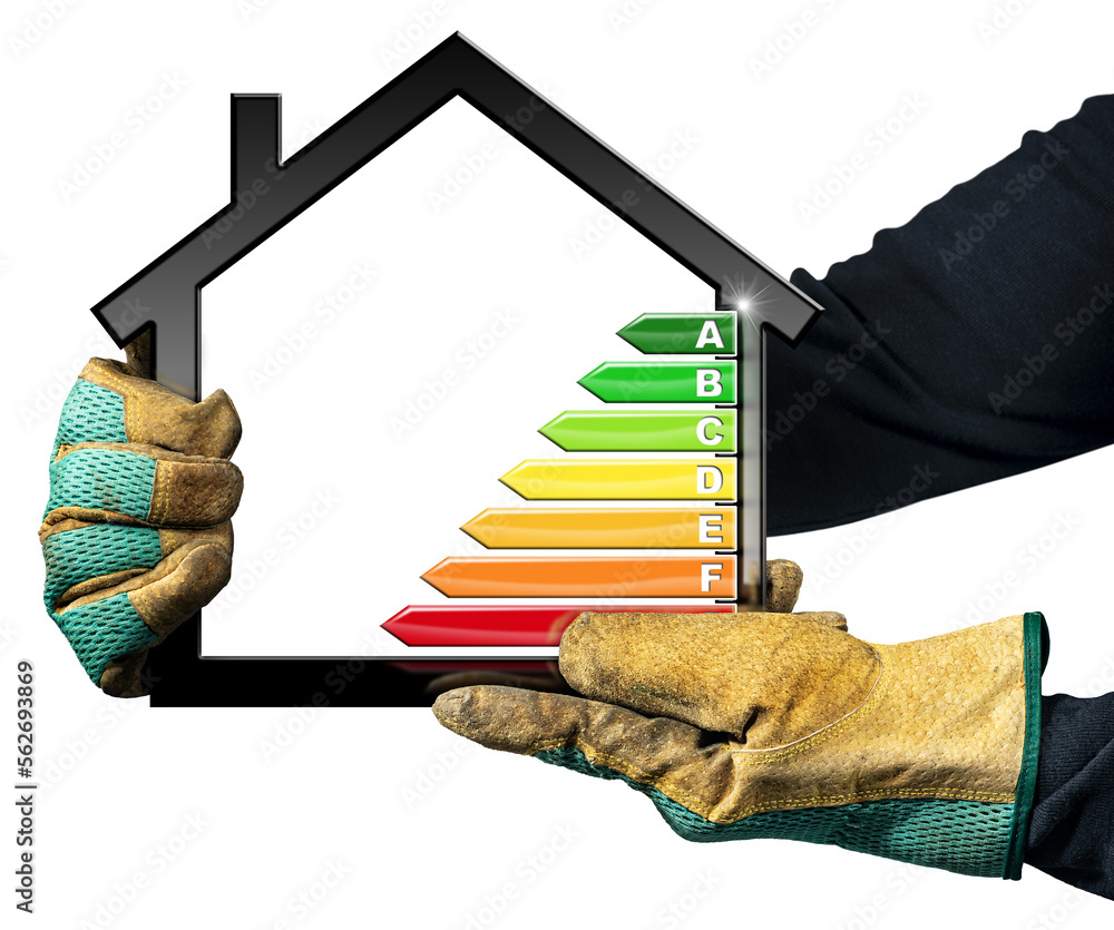 House energy efficiency rating. Manual worker wit protective work ...