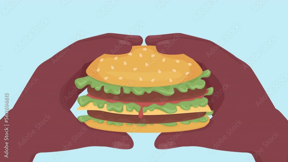 Animated eating fast food burger. Hamburger meal. Fresh-made ...