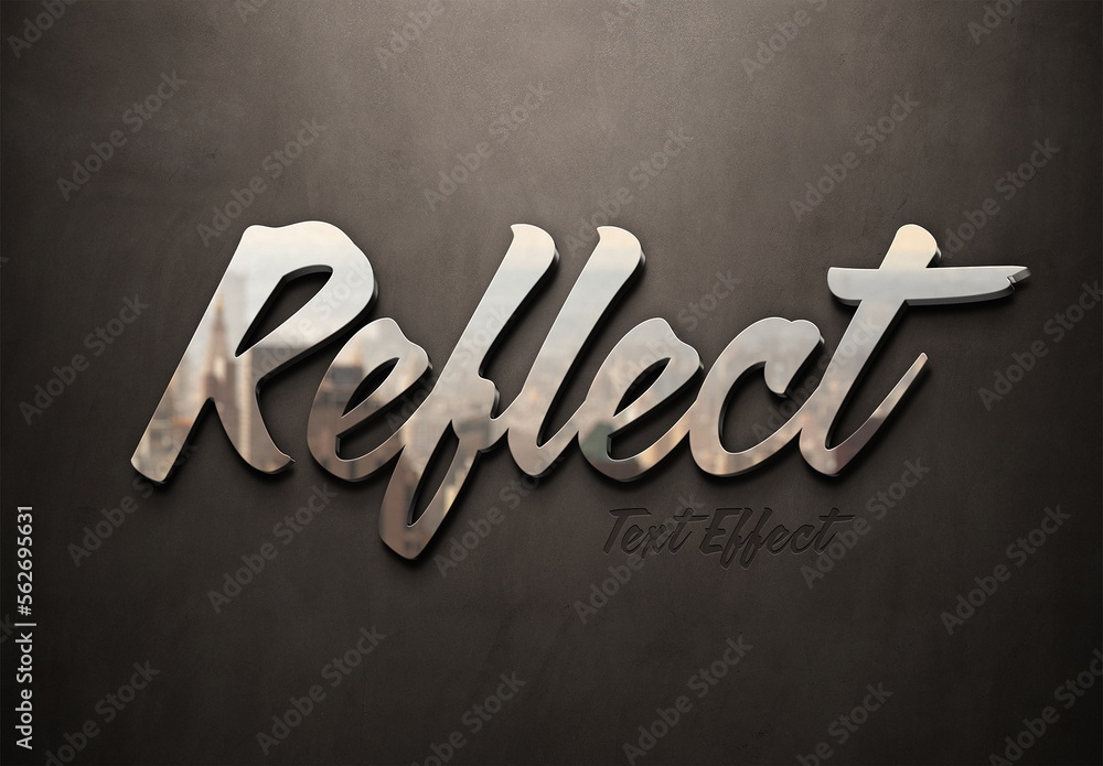 Metal Text Effect on Dark Concrete Wall with 3D Glossy Reflection ...