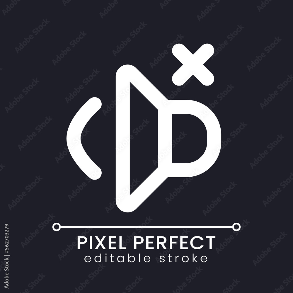 Volume off pixel perfect white linear ui icon for dark theme. Mute ...