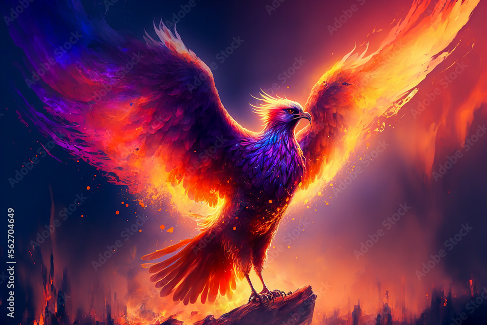 Fire phoenix is flying in the sky. Generative AI. Beautiful phoenix ...