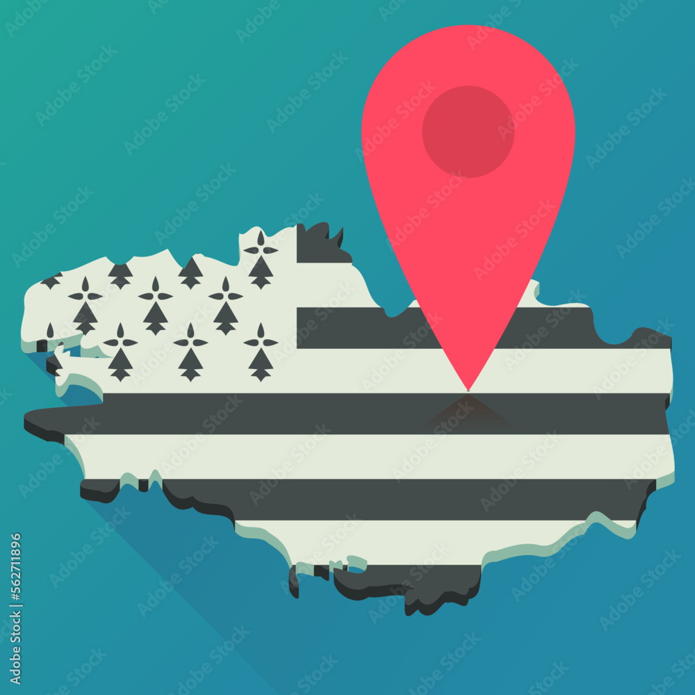 3d map in flat design style of Brittany in the colors of the Breton ...