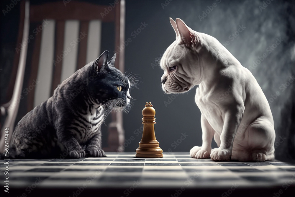 cat and dog play chess - AI generative technology Stock Illustration | Adobe Stock