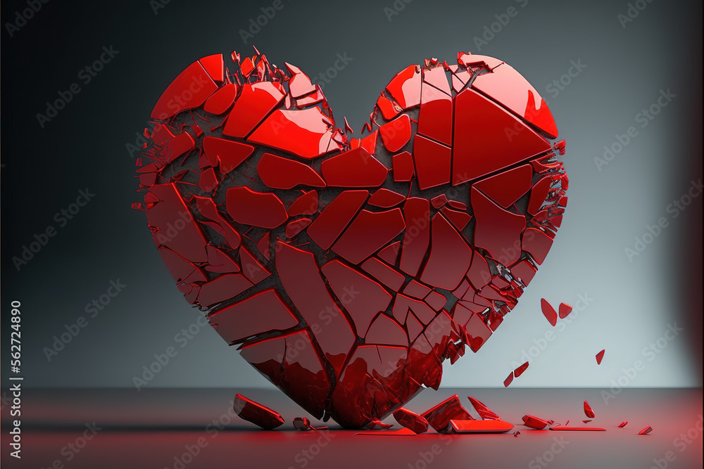 Broken Red Heart with Shattered Glass Texture, with Generative AI ...