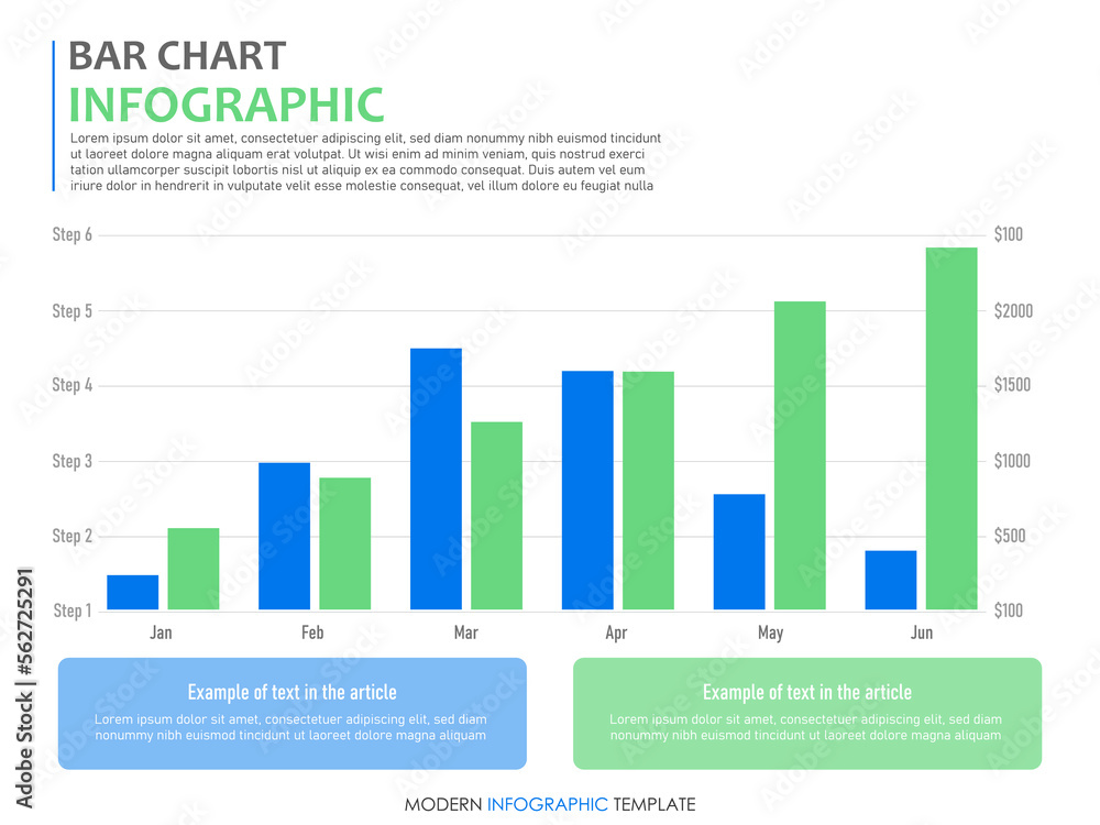 Bar Chart infographic template. 6 Step timeline journey, calendar Flat ...