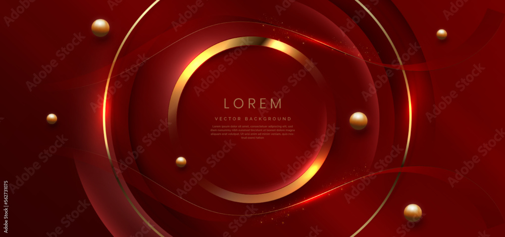 Gold circle frame luxury on red elegant background with lighting effect ...