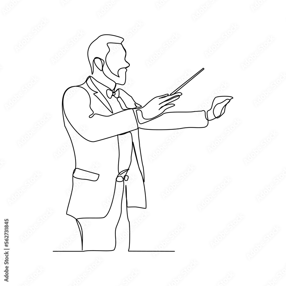 Continuous single one line art drawing of music conductor directing ...
