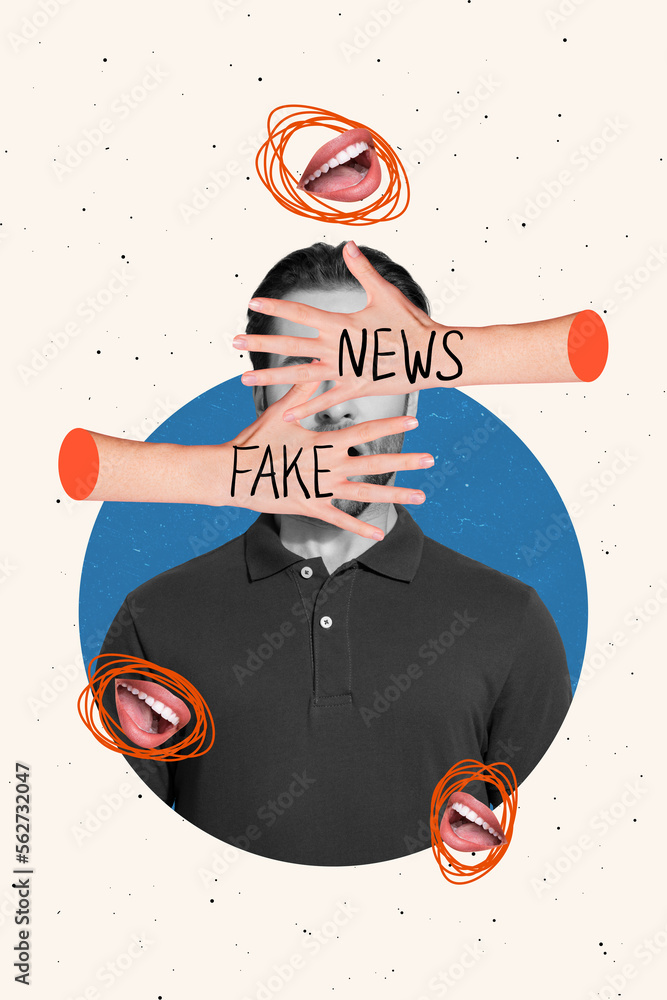 Foto de Magazine 3d poster collage of weird hands fake news tattooed ...