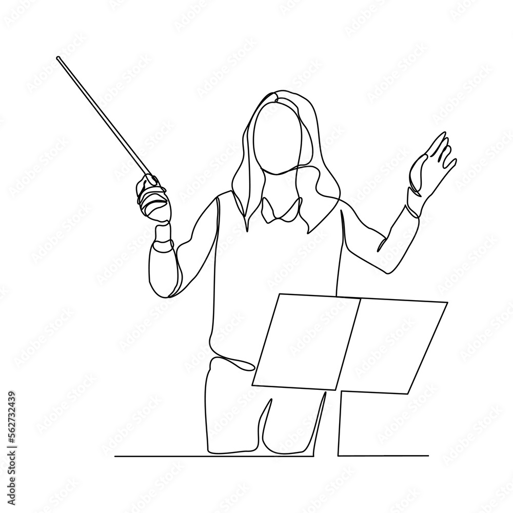 Continuous single one line art drawing of music conductor woman ...