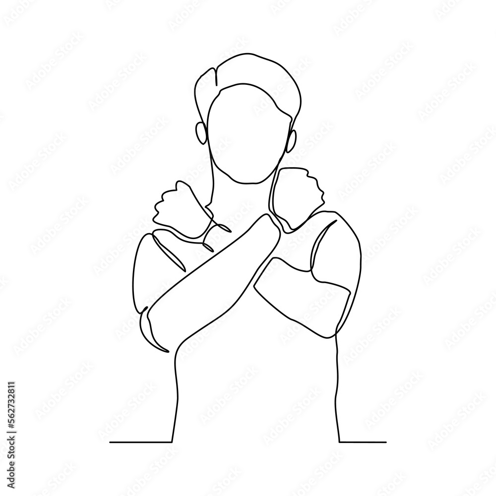 Continuous single one line art drawing of man crossing hands gesture ...