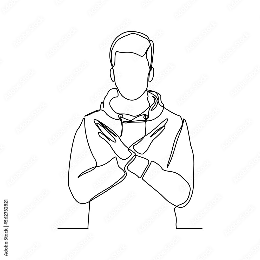Continuous single one line art drawing of man crossing hands gesture ...