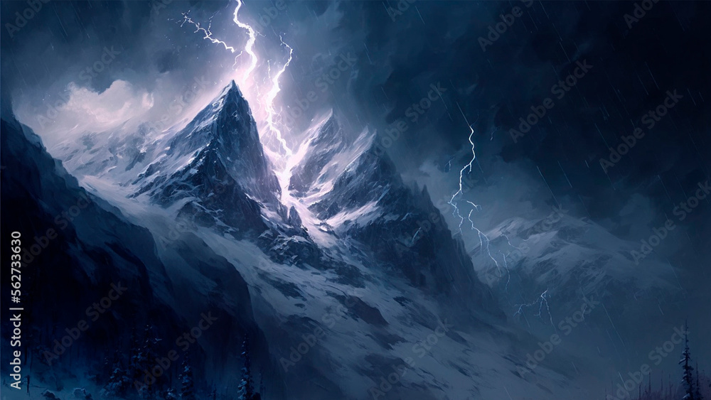 Storm Over The Mountains | Night Mountain Stock Illustration | Adobe Stock