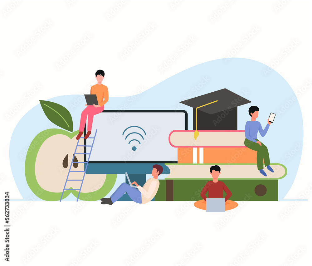 Online learning. Flat design concept of online education. E-learning ...
