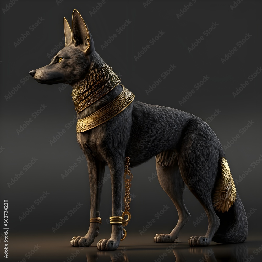 texture of an ancient egyptian style jackal,full body, jetblack with ...