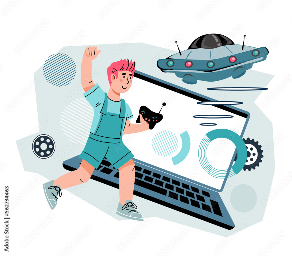 Kids robotics and electronics classes banner, flat cartoon vector ...