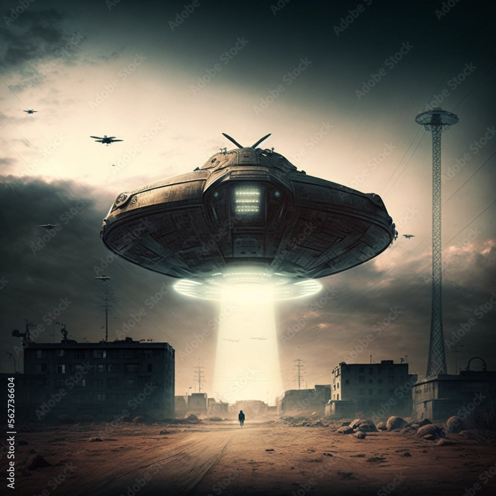 Generative AI Illustration of Alien Spaceship on Earth Stock ...