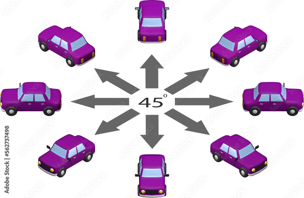 Rotation 3d car by 45 degrees. Mesh car in different angles in ...