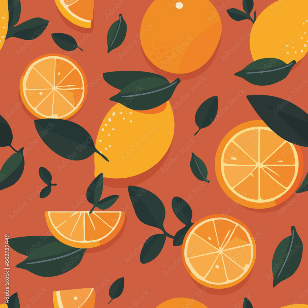 Patron infinito de naranjas ilustradas en vectores con colores calidos ...
