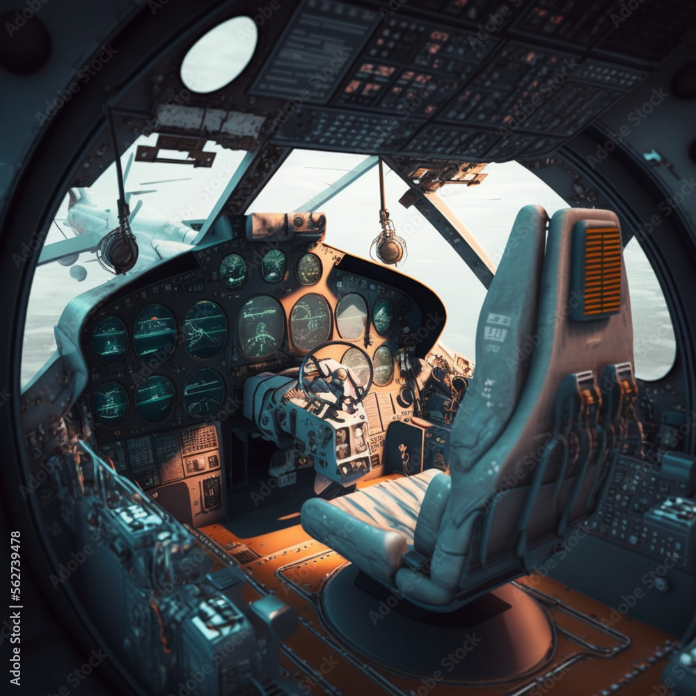 Hyper-Real 4K Generative AI Inside View of a Large Cockpit with a Large ...