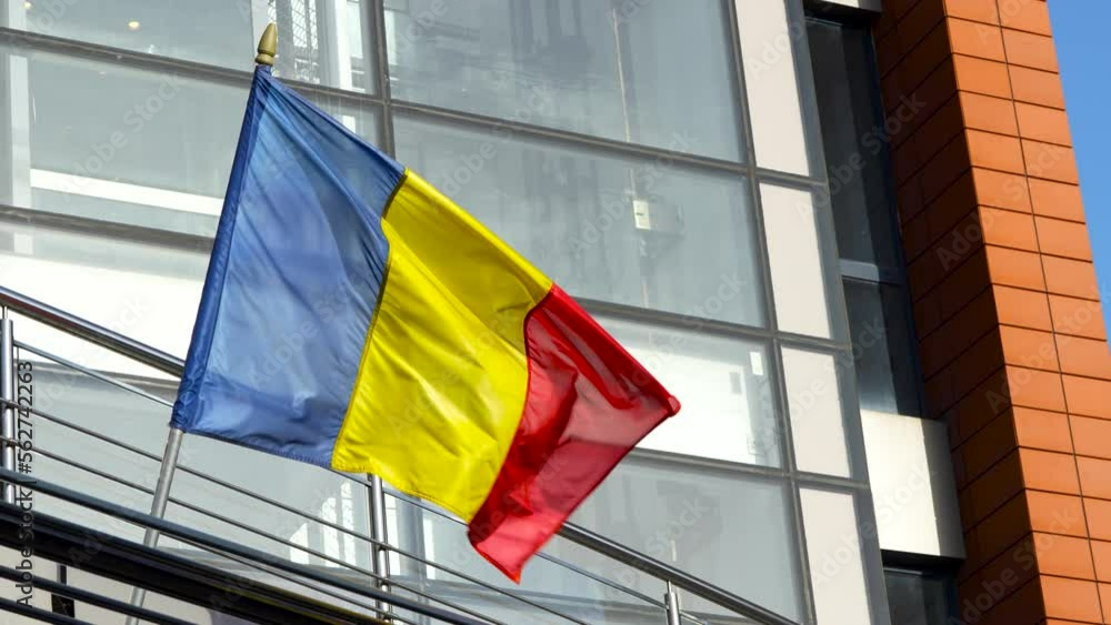 the Romanian flag flying. Romanian flag day. detail. 4K video. Stock ...