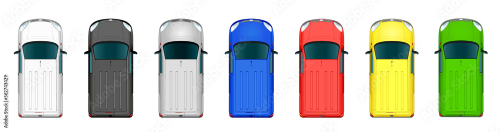 Minivan top view. Colorful set of vector illustrations of different ...