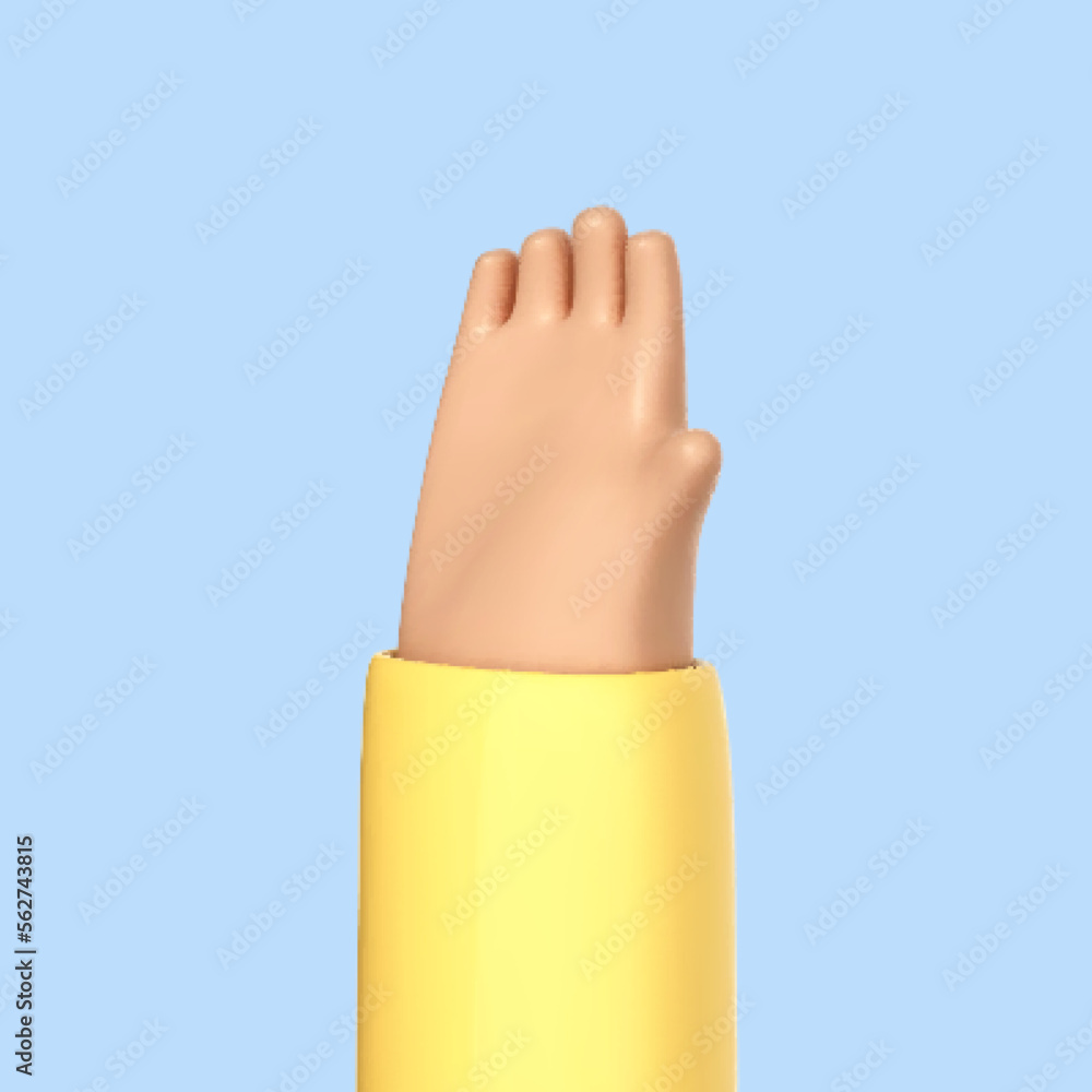 3D cartoon open palm isolated on blue background. Open outstretched ...