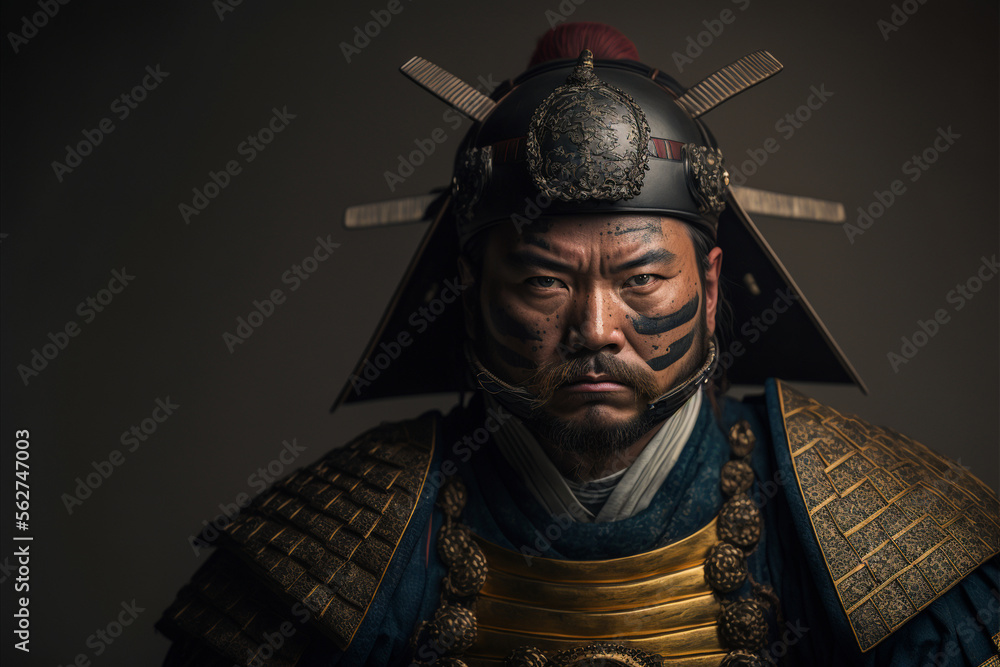 Portrait Of Samurai In Traditional Clothes, Japanese, 57% OFF