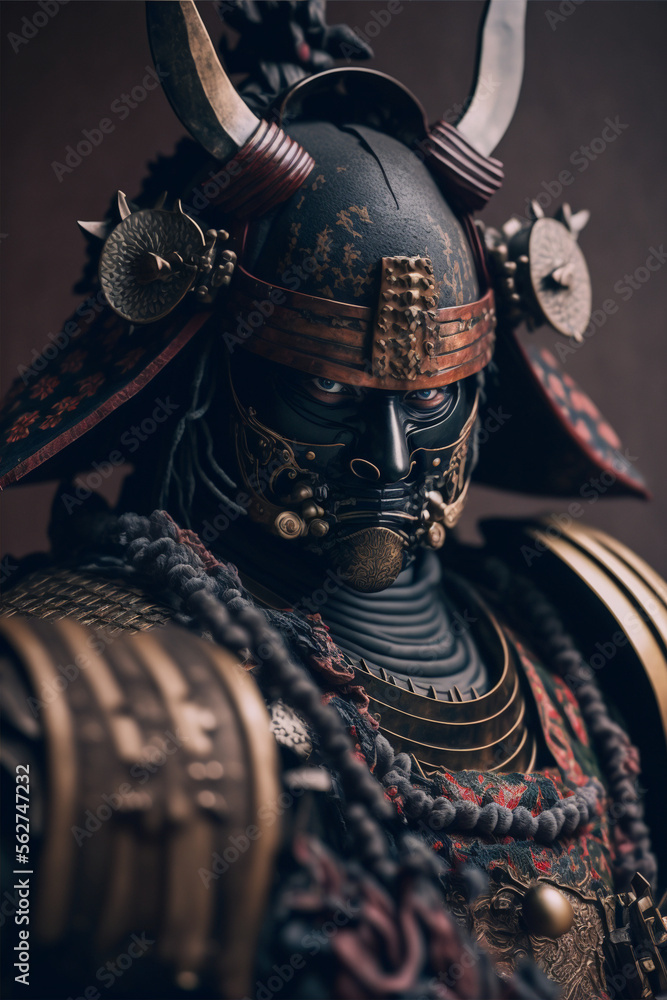 Portrait of a Samurai in a traditional mengu mask, Japanese medieval ...