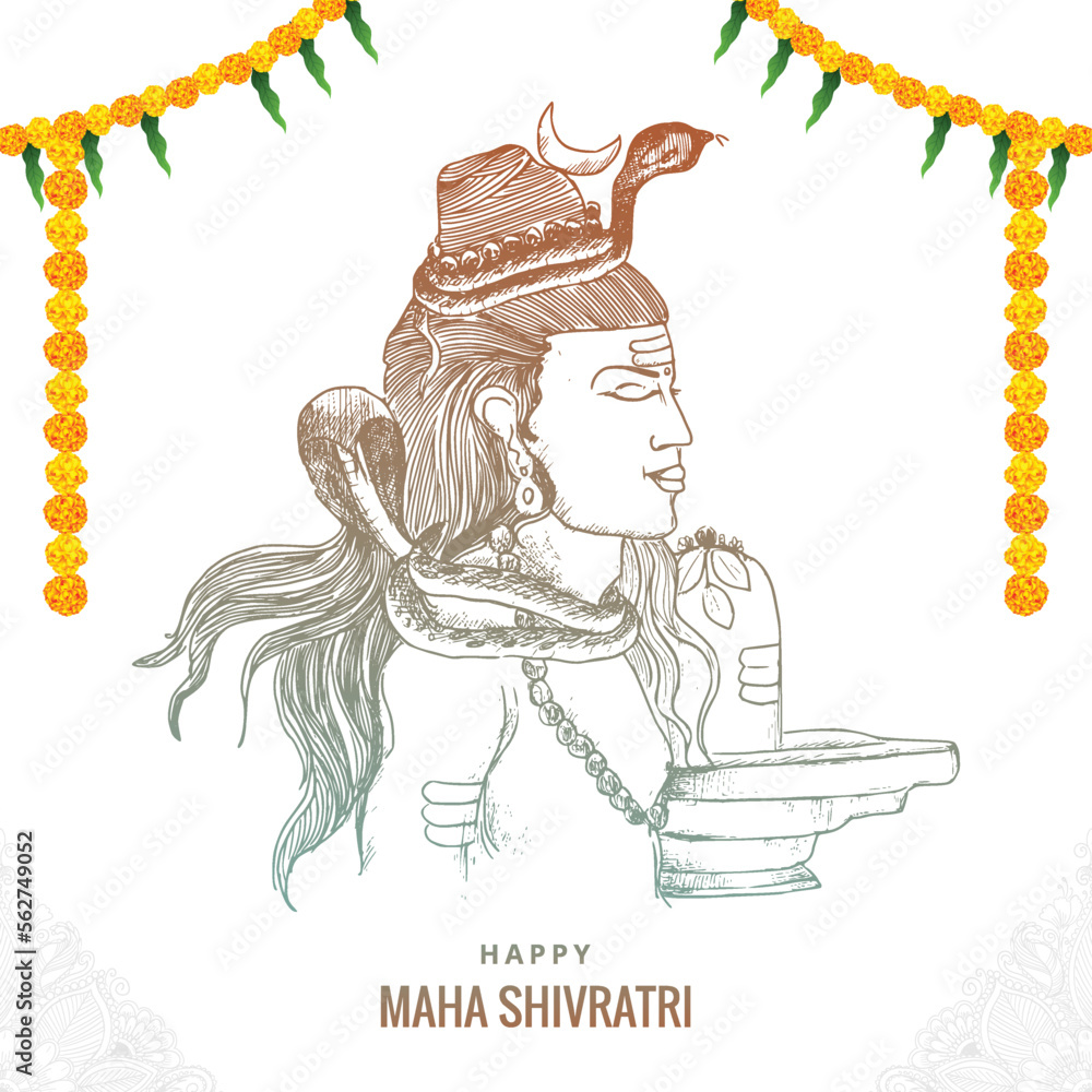 Hand draw hindu lord shiva sketch for indian god maha shivratri ...