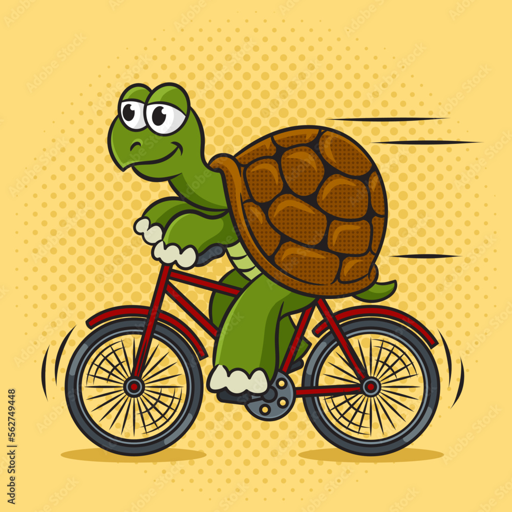 cartoon turtle riding bike pinup pop art retro vector illustration ...