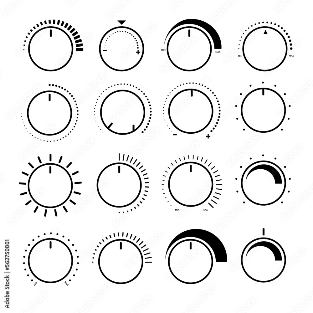 Round adjustment dial. Regulator knob, volume level and analog Min Max ...