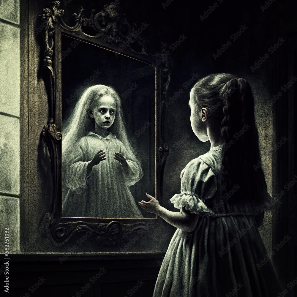 A Young Girl Being Haunted By A Ghost In The Mirror. Generative AI ...