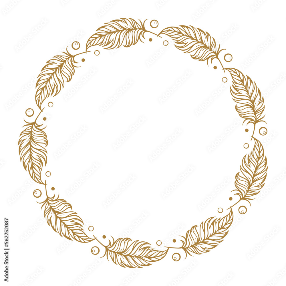 Vector boho style feathers round frame Stock Vector | Adobe Stock