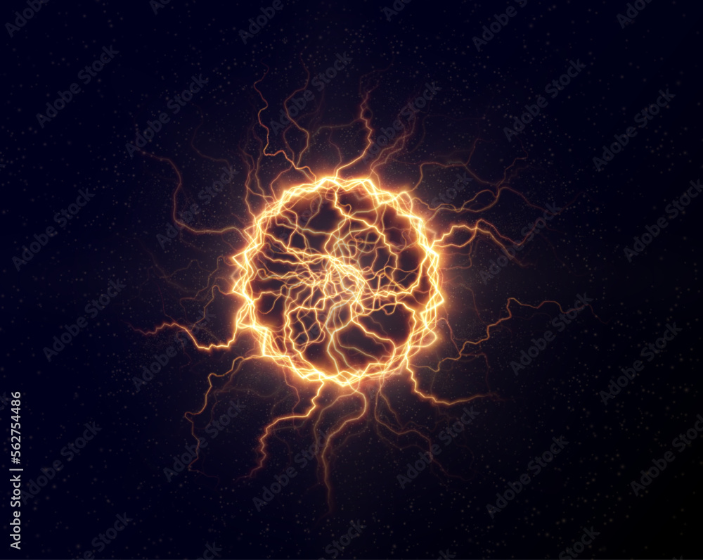 Powerful ball lightning gold png. A strong electric charge of energy in ...