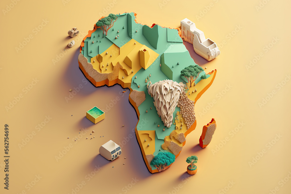 Map of Africa pastel color, 3D render style, isometric view. Generative AI illustration. Stock ...