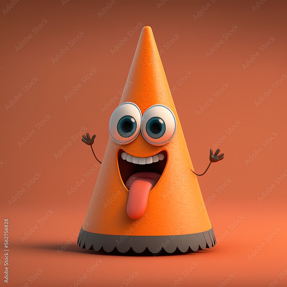 Cute Cartoon Traffic Cone Character (Generative AI) Stock Illustration | Adobe Stock