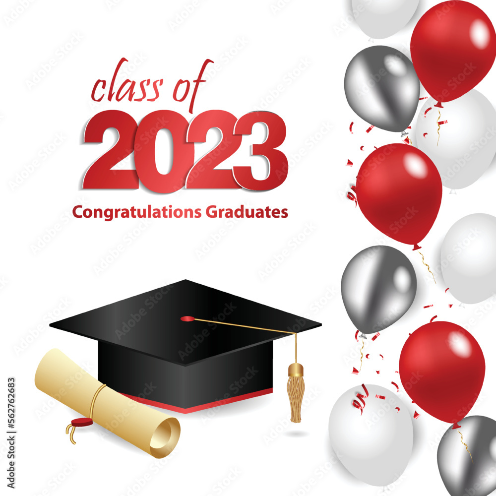 Congratulations graduation. Class of 2023. Graduation cap and confetti ... Congratulations graduation. Class of 2023. Graduation cap and confetti ...